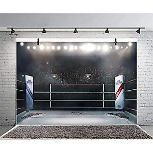 LFEEY 7x5ft Lighting 3D Boxing Arena Photo Backdrop Sports Competition Stadium Cheer Audience Professional Boxing Match Ring Photography Background Boys Men Sportsman Photo Studio Props