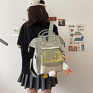 Kawaii Backpack with Kawaii Pin and Accessories Duck Pendant, Lovely Bookbag School Backpack Cute Aesthetic for Teen Girls Women (Green)