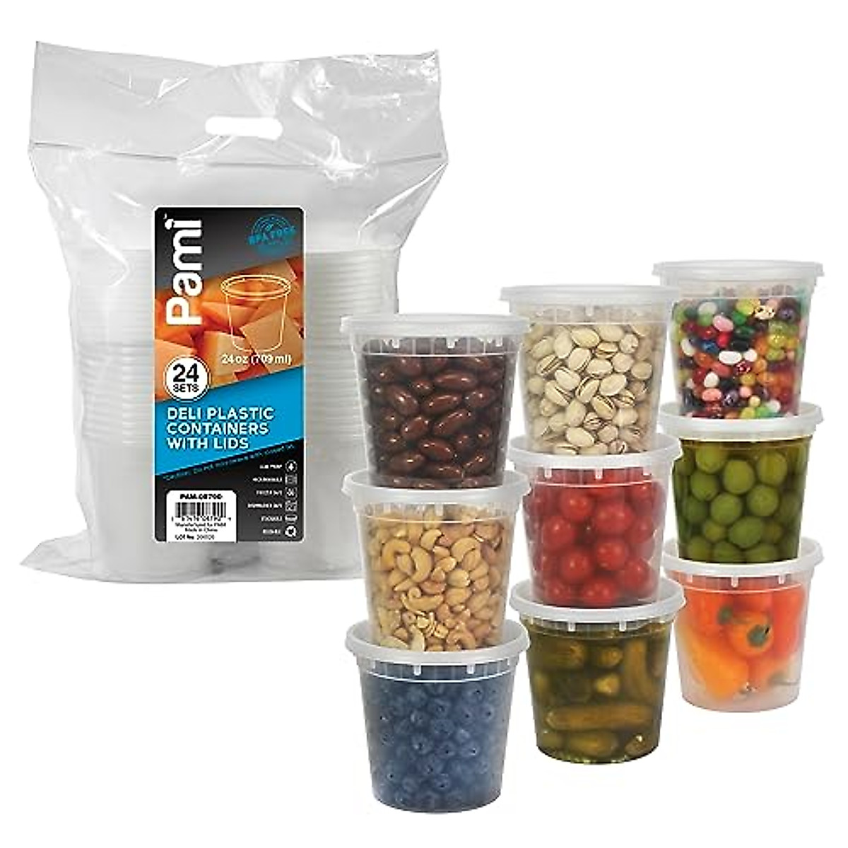 PAMI Deli Plastic Containers With Lids [24-Pack, 24oz] - Small Food Containers For Sauces, Salsas, Dips - BPA-Free, Microwave & Freezer Safe Food Storage Pots- Clear Meal Prep Condiment Containers
