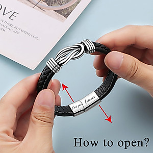 Personalized Bracelet for Boyfriend Husband - Leather Knot Gift for Anniversary or Birthday - Linked Together Forever Love You Always