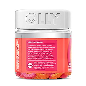 OLLY Collagen Gummy Rings, 2.5g of Clinically Tested Collagen, Boost Skin Elasticity & Reduce Wrinkles, Adult Supplement, Peach Flavor, 30 Count