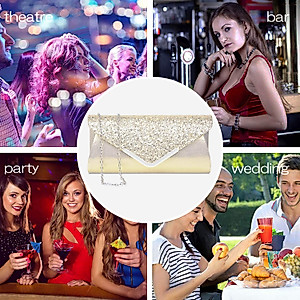 Women Evening Envelope Handbag Prom Sequin Clutch Purse Shoulder Cross Body Bag (Gold)