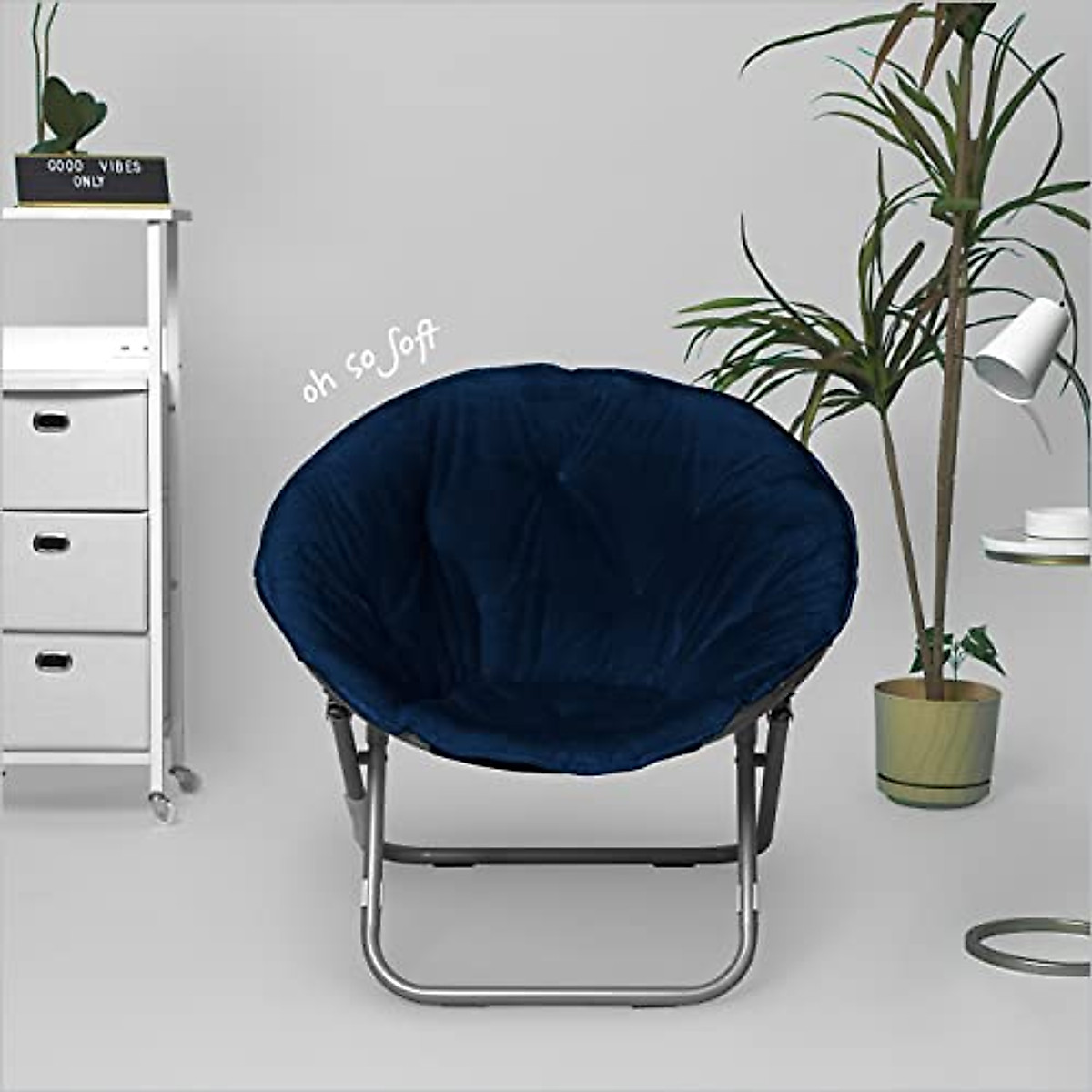 Urban Lifestyle Super Soft Faux Fur Saucer Chair with Folding Metal Frame, Navy, 29"X32"X22"