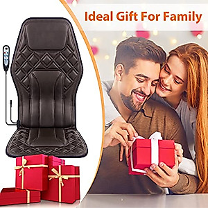 AOVOJRM Vibration Back Massager with Heat,Massage Chair Pad to Release Stress and Fatigu,9 Vibration Massage Nodes & 2 Heat Levels, Chair Seat Massager for Home Office, Gifts for Women/Men,PU Leather