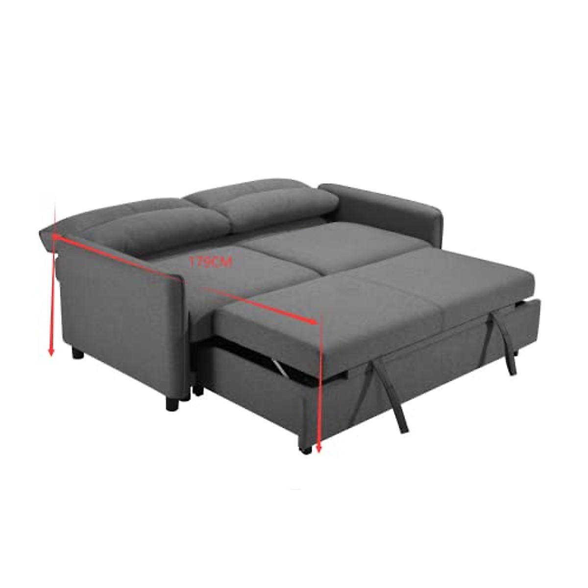 ERYE 3-in-1 Tufted Futon Loveseat Convertible Sleeper Bed W/Pull Out Sleep Daybed, Functional Reclining Backrest Love Seat Sofa & Couch for Living Room Sofabed, Queen, Grey W/ 2 Pillows