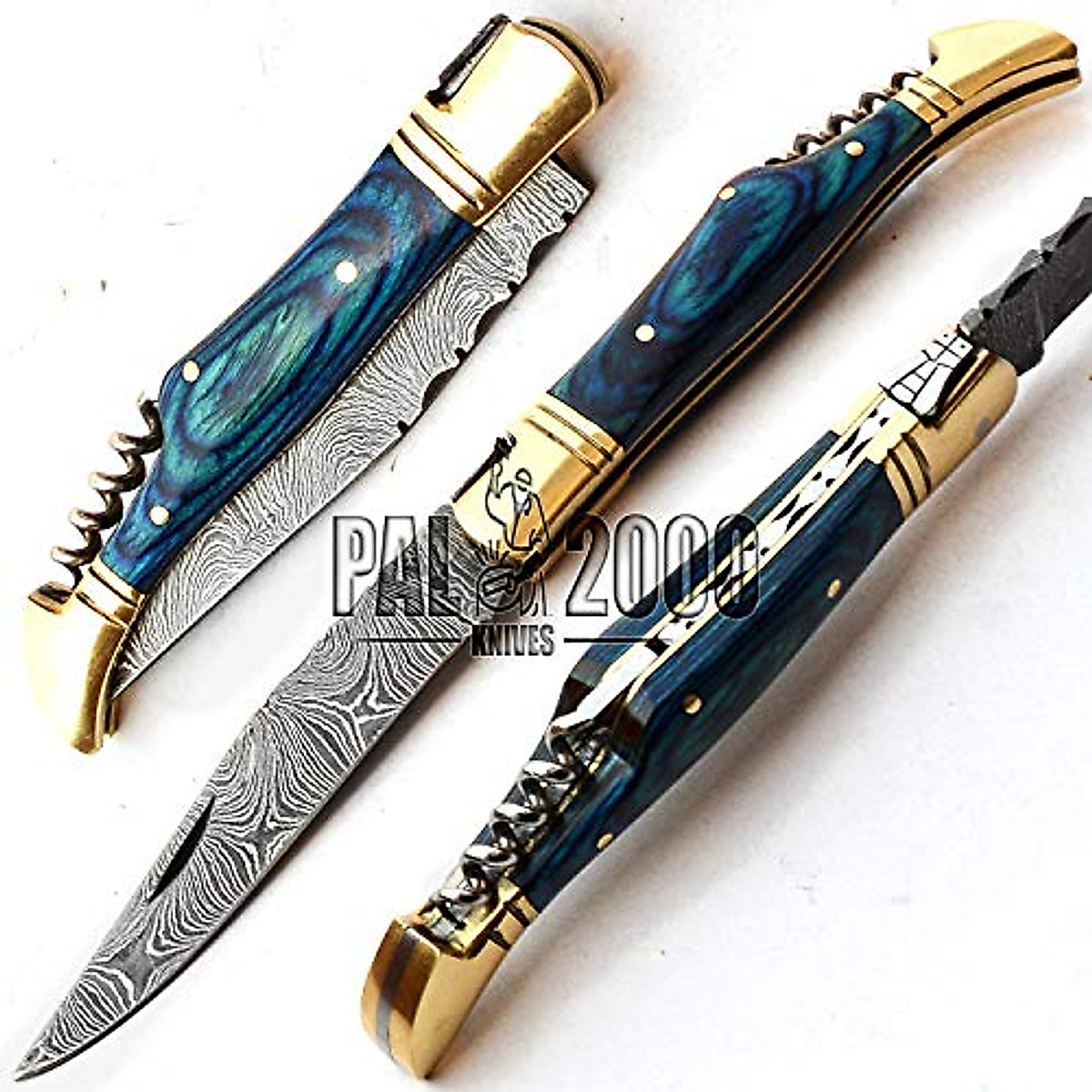 POC-9798 Handmade Damascus Folding Pocket Knife With Leather Sheath