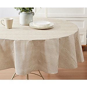 Newbridge Taupe Moire Wavy Solid Color Print Heavy Weight Vinyl Flannel Backed Tablecloth, Indoor/Outdoor Vinyl Tablecloth with Flannel Backing, 60” x 84” Oval
