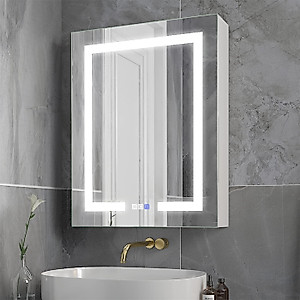 Liviza LED Bathroom Medicine Cabinet with Mirror, 24 x 30 Inch, Recessed or Surface Lighted Medicine Cabinet, Defog, Auto Memory Light Setting, 2 Outlets, Storage Shelves (Left Soft Close Hinge)