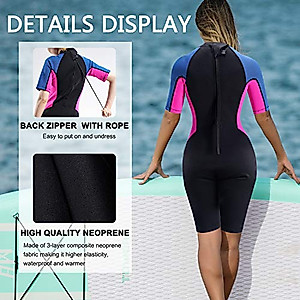 CtriLady Wetsuit Shorty Wetsuit for Women 1.5mm Neoprene Short Sleeve Diving Suits with Back Zipper UV Protection Full Body Swimwear for Swimming Diving Surfing Kayaking Snorkeling (Black, XX-Large)