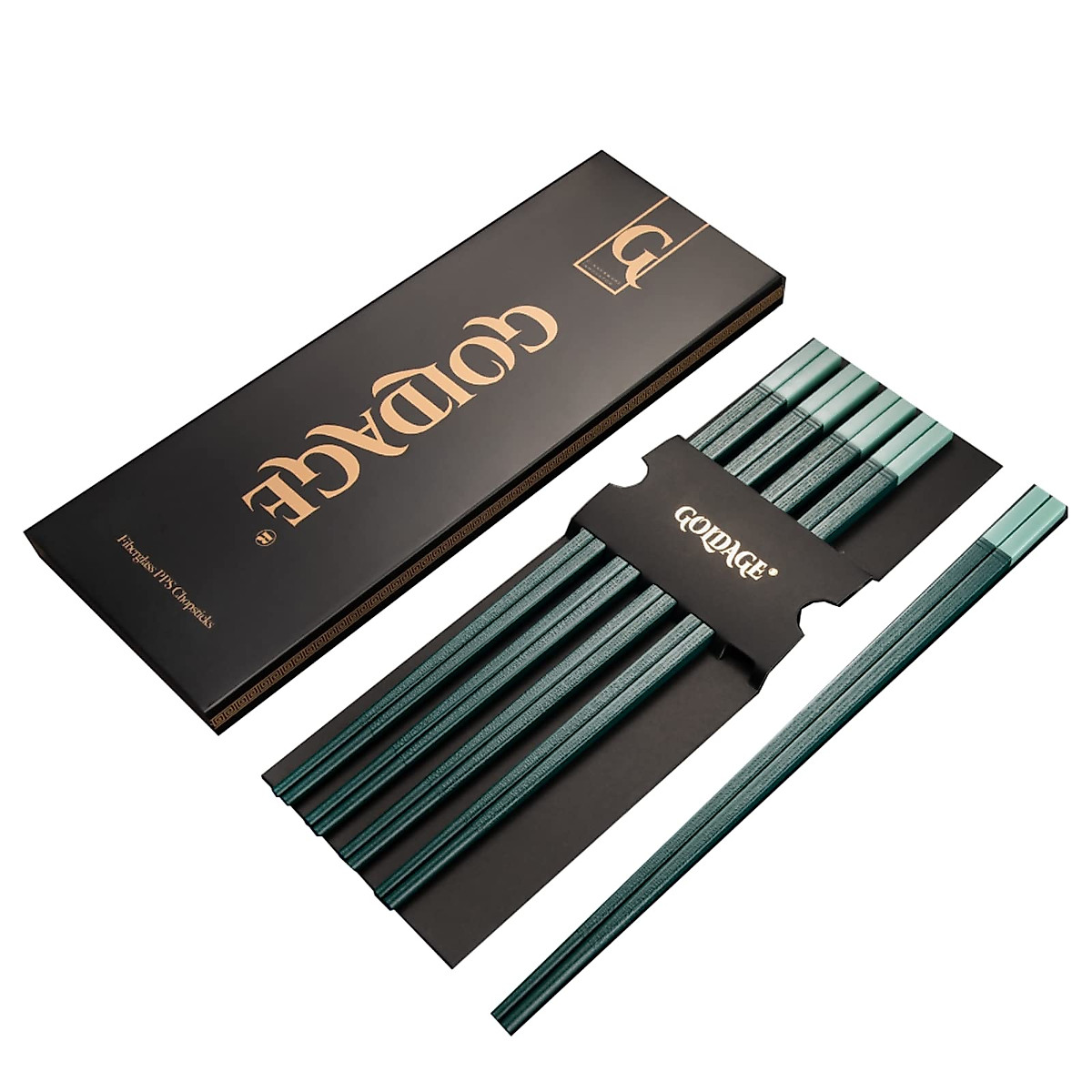 Goldage 5-Pairs Fiberglass Dishwasher-safe Chopsticks - Nordic Green (Jade)