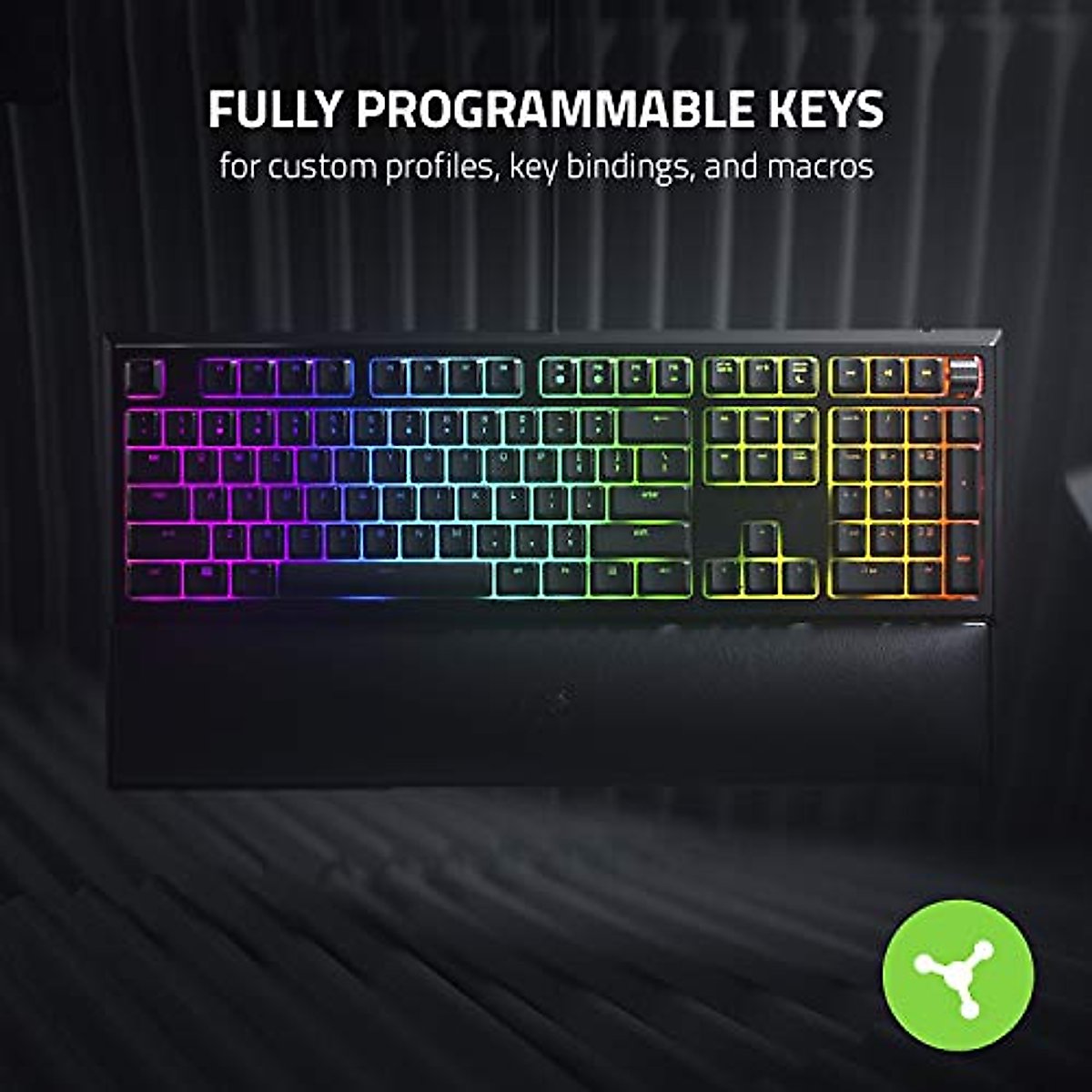 Razer Ornata V2 Gaming Keyboard: Hybrid Mechanical Key Switches - Customizable Chroma RGB Lighting - Individually Backlit Keys - Detachable Plush Wrist Rest - Programmable Macros