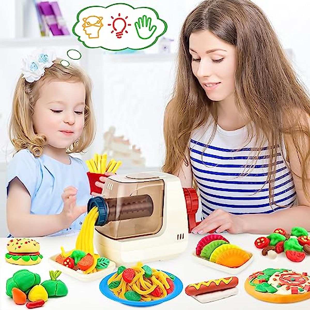 Play Dough Set Tools 28PCS Play Kitchen Creations Playdough Toys Noodle and Ice Cream Maker Playdough Sets for Kids Toddlers Ages 4-8 Girls Boys Birthday Holiday Gift (12PCS Dough Included)