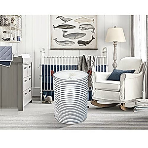 DOKEHOM 20-Inches Freestanding Laundry Basket with Lid, Collapsible Large Drawstring Clothes Hamper Storage with Handle (Blue Stripe, L)