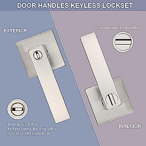 RAZCC Door Lever, Heavy Duty Interior Door Handles for Bathroom & Bedroom Privacy Door Lock Handles Keyless Door Knobs in Satin Nickel for Right & Left Sided Doors, 1 Pack