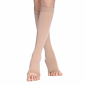 PPXGOGO Compression Socks for Men & Women (20-30mmHg) - Knee High Compression Stockings for Athletics, Running, Flight Travel, Support.(Nude-open-XXL)