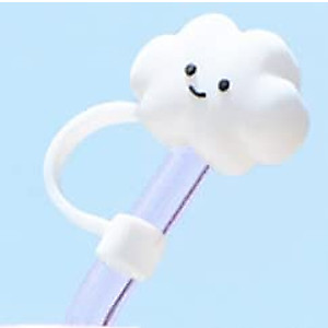 Cloud Straw Tips Covers, Food Grade Reusable Silicone Straw Tip,cute Straw Covers Plugs,Soft Straws Plugs for 6-8 mm,Anti-dust (White 4pcs)