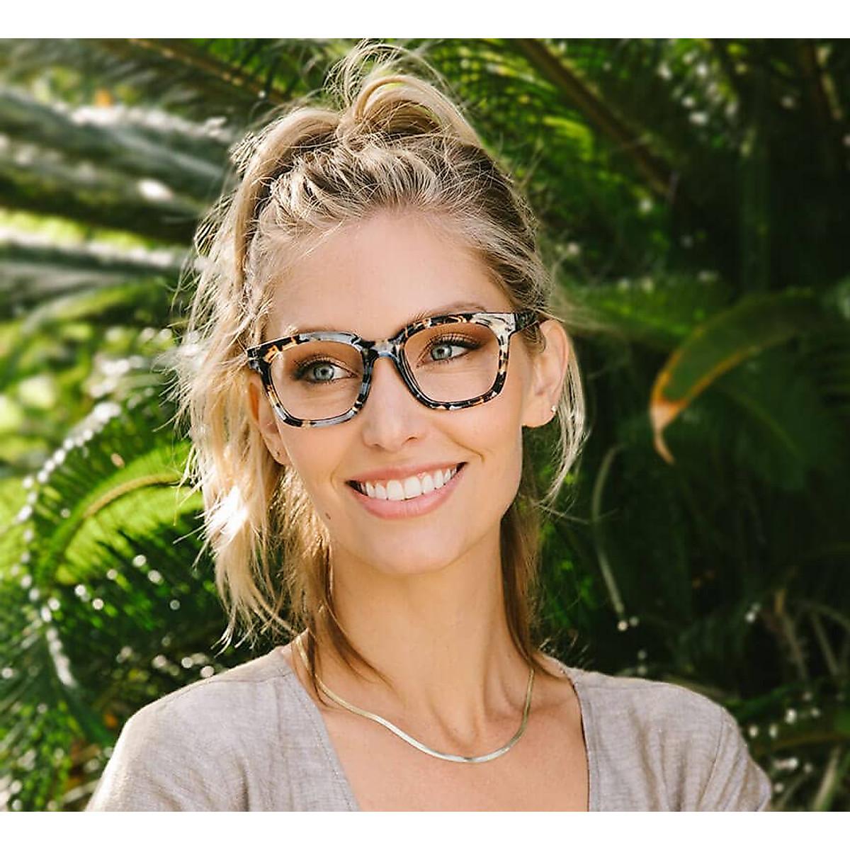 Peepers by PeeperSpecs Women's to The Max Square Light Blocking Reading Glasses, Blue Quartz, 49 + 2