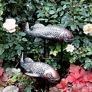 Garden Sculptures & Statues,Koi Fish Decor,Garden Fish Art,Set of 2 Antique Ceramic Koi Fish Yard Art Decor,Glowing Garden Fish at Night,for Outdoors,Patio,Yard,Lawn,Pond,Home Decoration (Bronz)