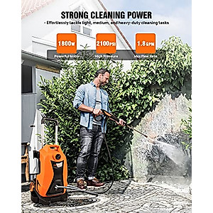 Electric Pressure Washer, ENGiNDOT 2100 PSI 1.8 GPM Electric Power Washer with 5 Spray Nozzles, Pressure Clean Machine with Total Stop System for Cleaning Stair, Car, Driveway, Garden, Deck, Fence