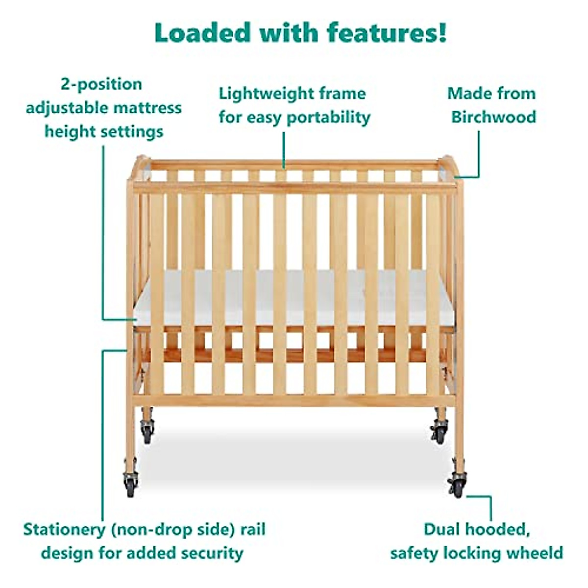 Dream On Me 3-in-1 Folding Portable Crib, Natural, Large