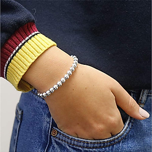 ARGENTO REALE 925 Sterling Silver Necklace Italian Handmade 4MM-10MM Bead Ball Chain Bracelet and Necklace for Women, Silver Bead Bracelet, Womens Silver Bracelets