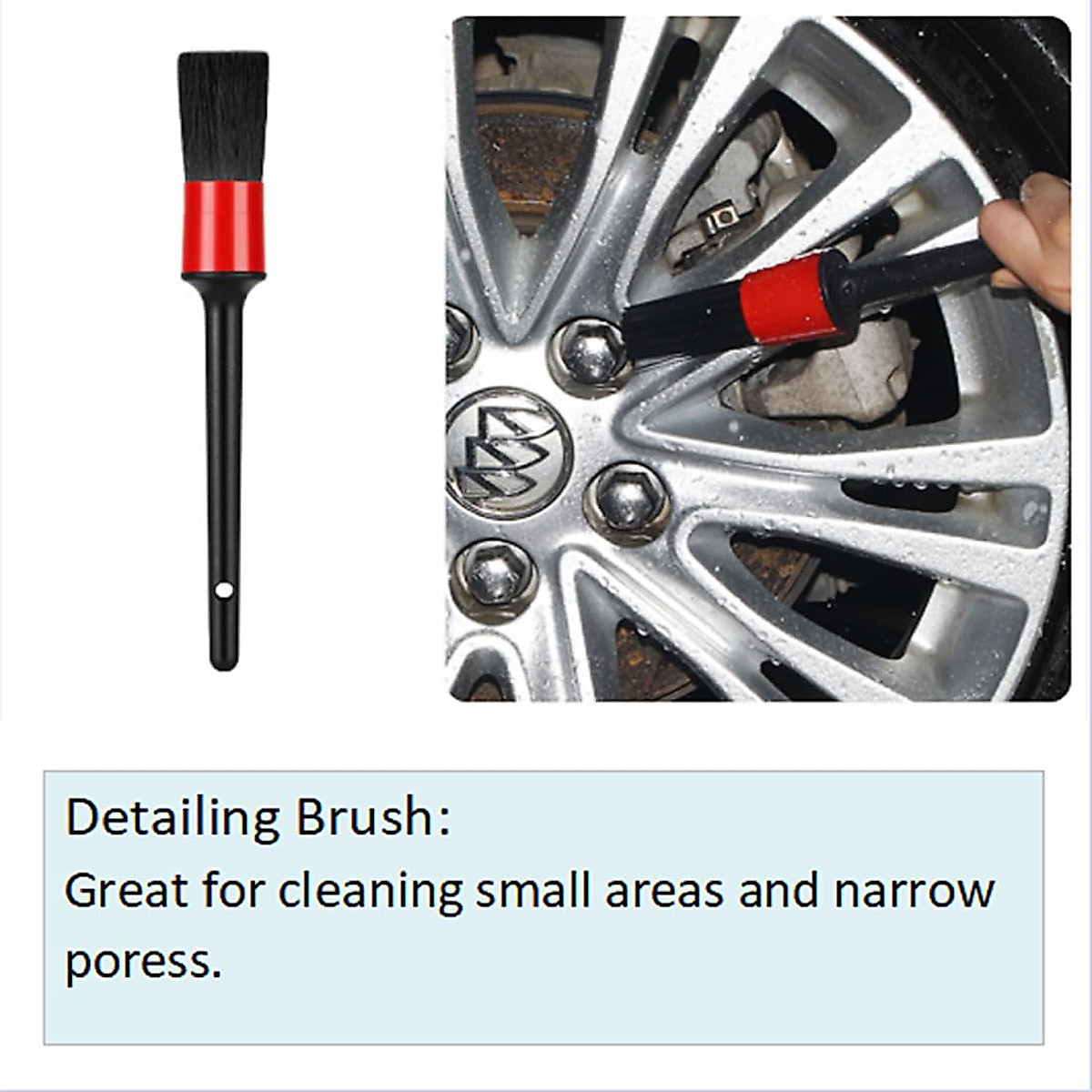 Fitosy Wheel Rim Brush, Soft Bristle Long Master Car Wheel Brush Rim Tire Detailing Brush Car Washing Brush for Wheels Rims Exhaust Tips Vehicle Engine Motorcycles,No Scratches (Wheel & Tire Set)