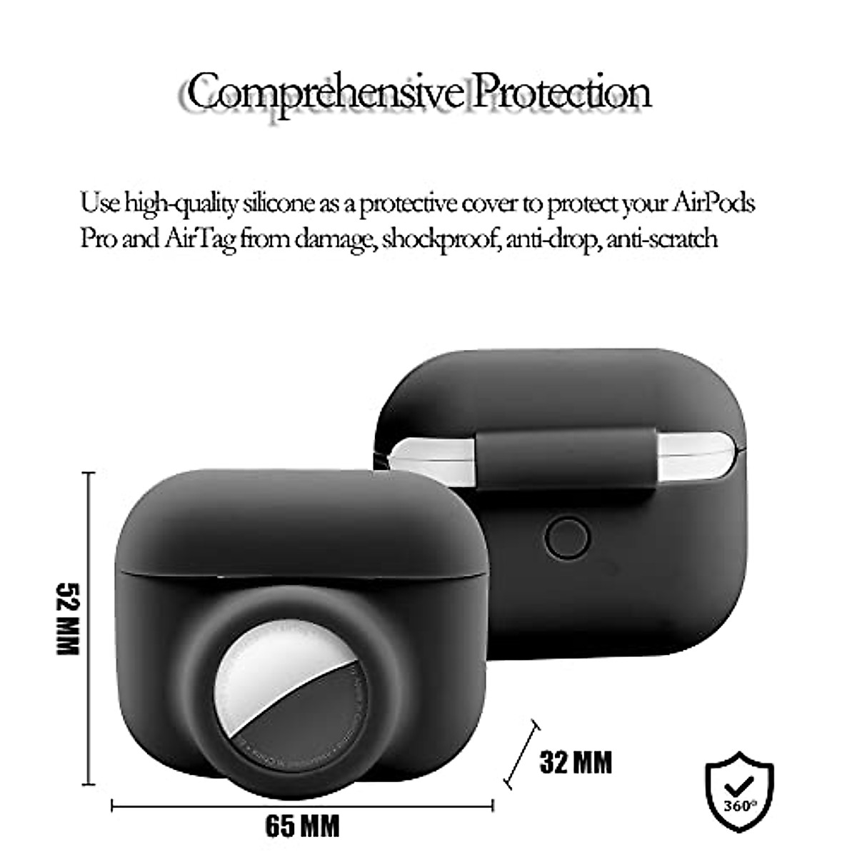 2 in 1 Protective Skin Case Compatible for Airpods Pro and Airtag Case Combo Set, Silicone GPS Tracker Cover Holder, Soft Shock-Proof Anti-Scratch Anti-Lost(Black)