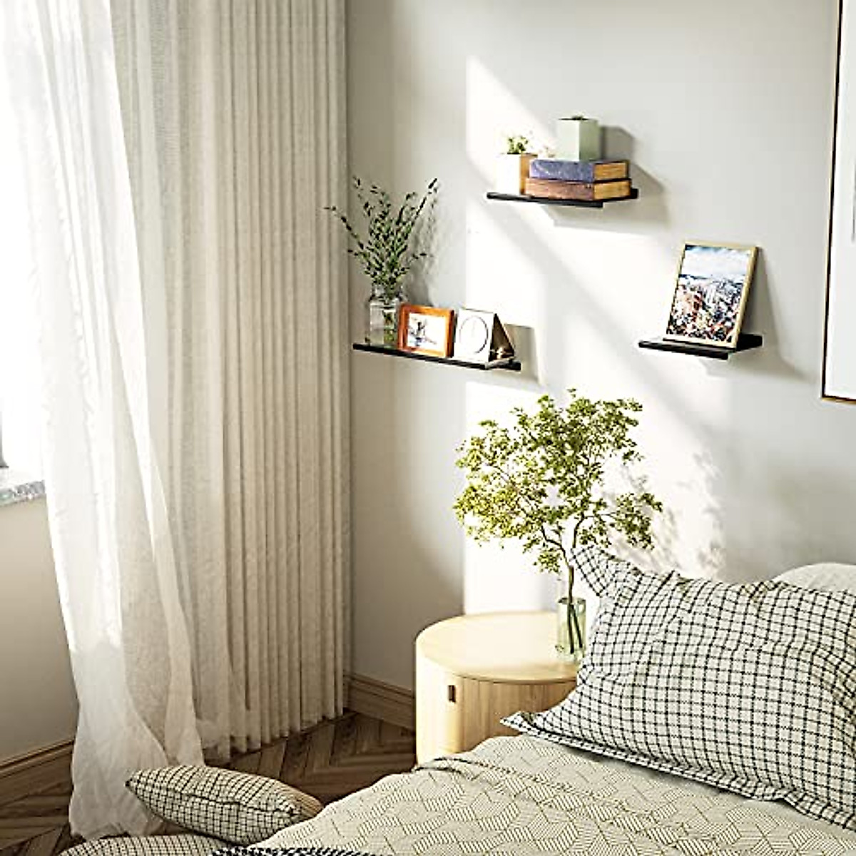 SRIWATANA Black Floating Shelves, Metal Wall Shelves Set of 3 for Bedroom, Living Room, Bathroom, Kitchen, Matte Black