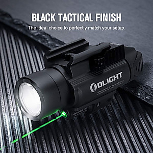OLIGHT Baldr Pro 1350 Lumens Tactical Weaponlight with Green Light and White LED, 260 Meters Beam Distance Compatible with 1913 or GL Rail, Batteries Included(Black)