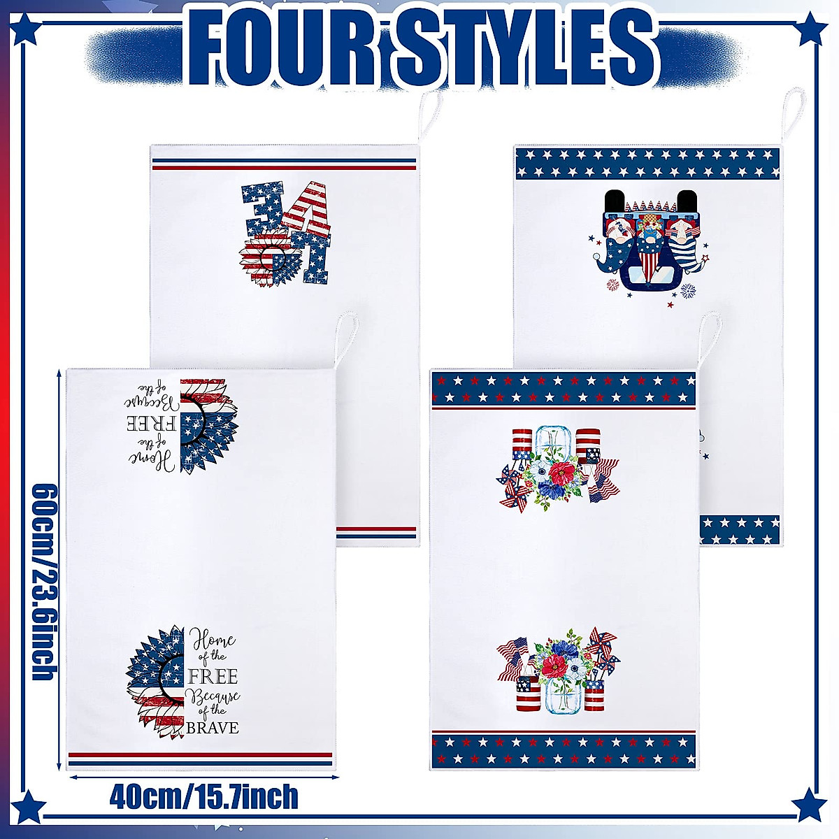 Bencailor 6 Pcs 4th of July Kitchen Towel Patriotic Star Stripe Absorbent Hand Towels Independence Day Gnome Dish Cloths Dish Microfiber Towels for Home Cleaning Baking (Simple Color,Simple Style)