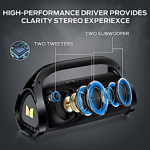 Monster Adventurer Max Bluetooth Speakers, IPX7 Waterproof Outdoor Bluetooth Speakers, Active Extra Bass, Fast Charging, with Microphone, Suitable for Beach, Parties, Gym, Black
