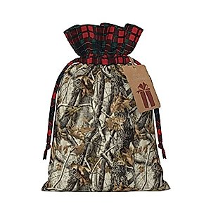 Christmas Drawstring Gift Bags Mossy-Tree-Camo-Leaf Buffalo Plaid Drawstring Bag Party Favors Bags