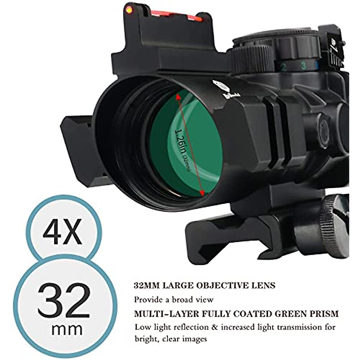 Beileshi Optics Rifle Scope, 4x32 Tactical Rifle scopes with Red Illuminated Reticle, and Glass Etched Reticle 4X Magnification with 20mm Mounts Rail, Suitable for Short Distance Combat