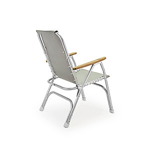 FORMA MARINE Boat Chairs High Back Grey Deck Folding Marine Aluminum Teak Furniture Set of 2 M150G