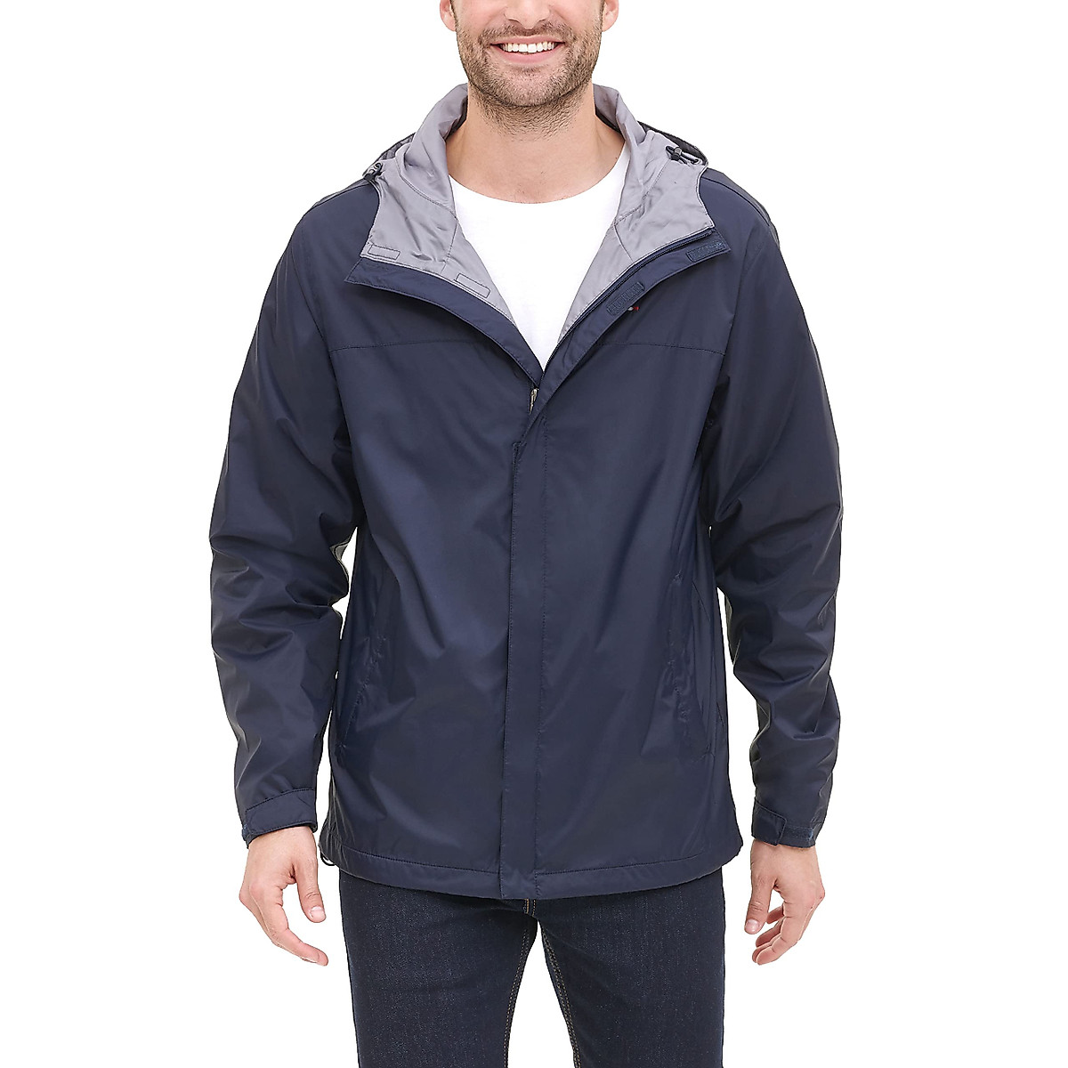 Tommy Hilfiger Men's Lightweight Breathable Waterproof Hooded Jacket, Navy, Large