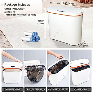 Automatic Trash Can with Essential Oil Diffuser,4 Gallon bathroom trash cans with lid,Touchless Trash Can Bedroom,Small Smart Trash Can Motion Sensor,Slim Garbage Can Bin White Waste Basket (USB)