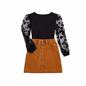 SOLY HUX Girl's Skirt Outfits Long Sleeve Knitted Shirt Sweater Tshirt Tops & Mini Skirt Design Cute Clothes 2 Piece Set Black and Brown 12 Years