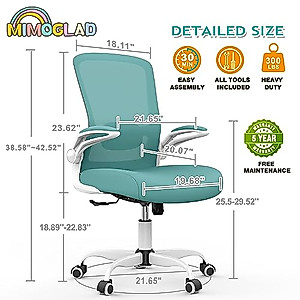 Mimoglad Home Office Chair, High Back Desk Chair, Ergonomic Mesh Computer Chair with Adjustable Lumbar Support and Thickened Seat Cushion (Modern, Tiffany Blue)