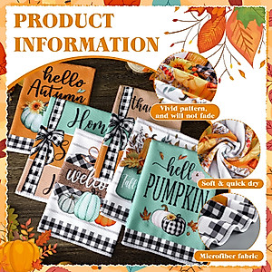 Windkream 6 Pieces Fall Thanksgiving Kitchen Towels Blue Orange Pumpkin Dish Towels Buffalo Plaid Bathroom Hand Towels 21.26 x 14.17 Inch Autumn Tea Towels Fall Decor for Kitchen Bath Farmhouse Gifts