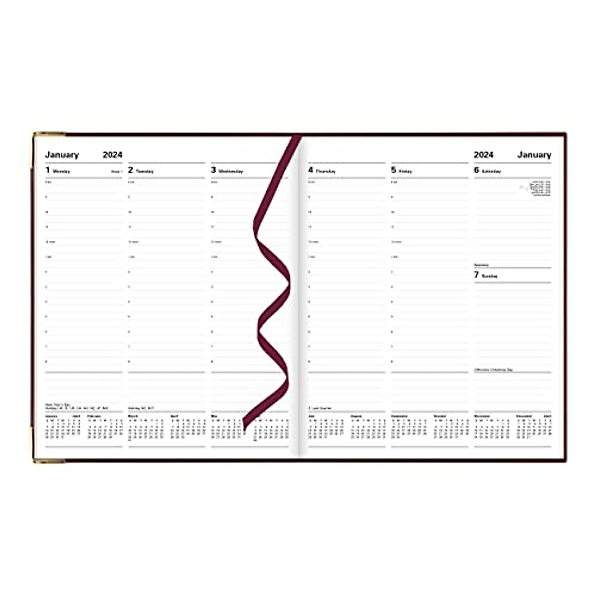 Letts of London Classic Weekly Planner, 12 Months, January to December, 2024, Appointments, Gold Corners, Quarto Size, 10.25" x 8.25", Burgundy (C32YBY-24)