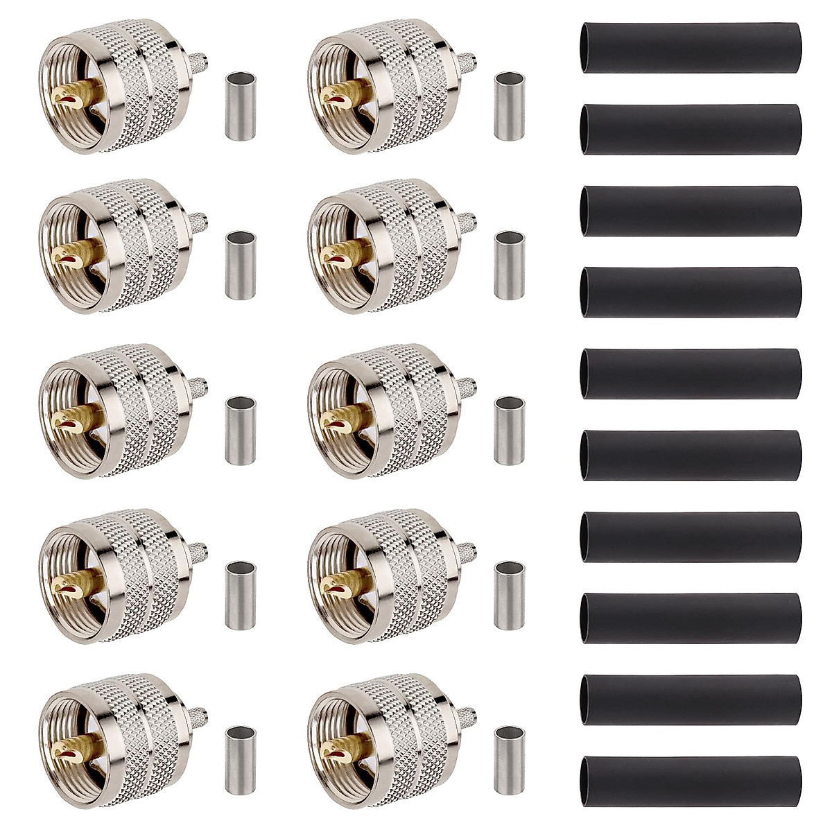 MOOKEERF PL-259 UHF Male Plug Crimp Coax Connector Adapter for RG58 LMR195 RG400 3D-FB KSR195 Cable (Pack of 10)