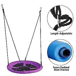 HomGarden Saucer Tree Swing Purple Set 40" Waterproof Round Outdoor Nest Spinner Web Tree Swing 800 lbs Weight Capacity Durable Steel Frame w/Adjustable Nylon Ropes Kids, Teens Adults