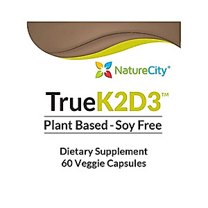 NatureCity TrueK2D3 Bone and Heart Health Formula - Plant Based 90mcg of Vitamin K2 (MK7) & 62.5mcg of Vitamin D3 60 Veggie Capsules
