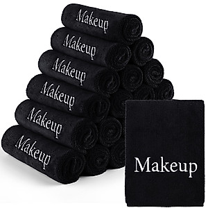 TURSTIN 24 Pack Makeup Remover Towels 13x13 Inch Microfiber Face Towels Reusable Makeup Wash Cloth Facial Cleansing Makeup Towels for Women Skin Care Holiday Gift, Black