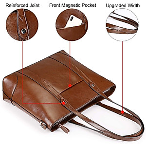 S-ZONE Leather Tote Bag for Women Office Shoulder Handbag 15.6 Inch Work Laptop Briefcase (Dark Brown)