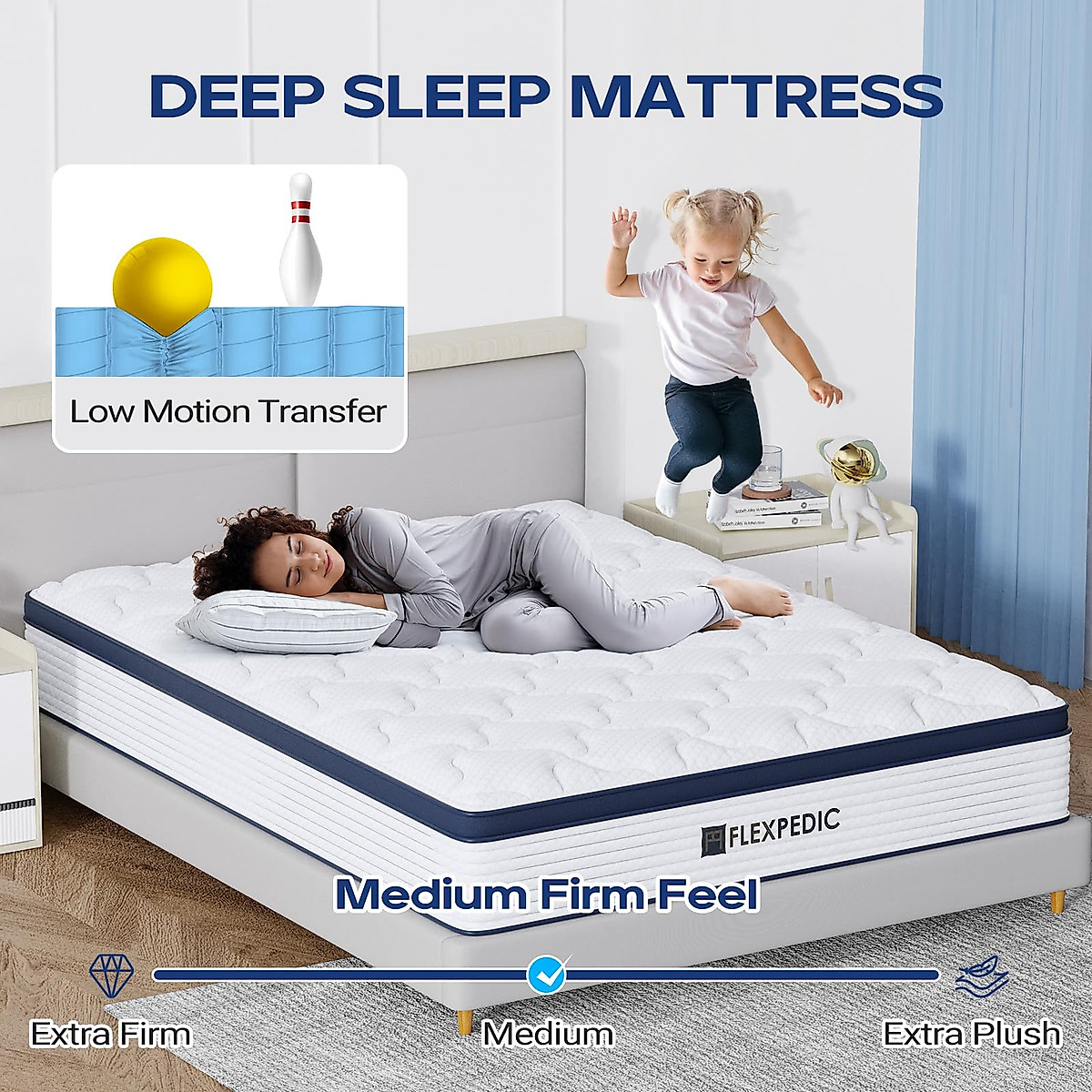 FLEXPEDIC 10" Queen Mattress, Memory Foam Hybrid Mattress with Space Cotton for Tight Sleep, Medium-Firm Cooling Mattress with Stronger Support, Motion Isolation &Pressure Relief