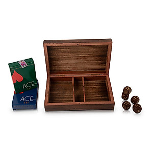 Birthday Gift Ideas Handcrafted Classic Wooden Playing Card Holder Deck Box Storage Case Organizer With Dice & Two Packs of Premium Quality 'Ace' Playing Cards For Men Women