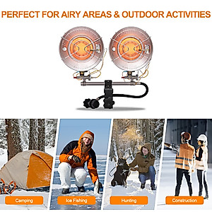 Propane Tank Top Heater, CAMPLUX Outdoor Tanktop Heater with Tip-Over Switch for Garage, Camping, Hunting, Double Burner Heavy Duty Steel 30,000 BTU