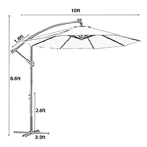 Sunnyglade 10Ft Solar LED Outdoor Adjustable Offset Cantilever Hanging Patio Umbrella with Cross Base for Backyard, Garden, Lawn and Garden