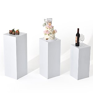 Vincidern 3PCs Metal Pedestal Stand for Party, White Display Pedestal Stands Pillars for Wedding, Sculpture Display Stand Column Decoration Pedestal Cube